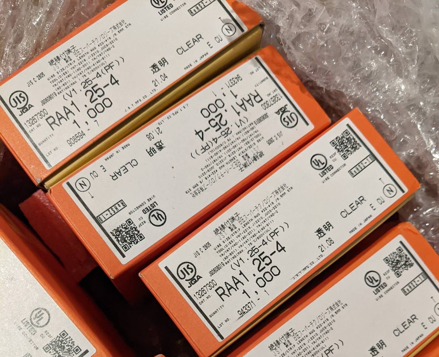 JST V1.25-4（CLEAR）入荷しました